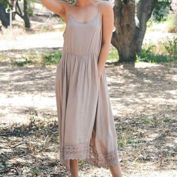 Leto | Intimates & Sleepwear | Dainty Lace Trim Slip Dress Taupe ...